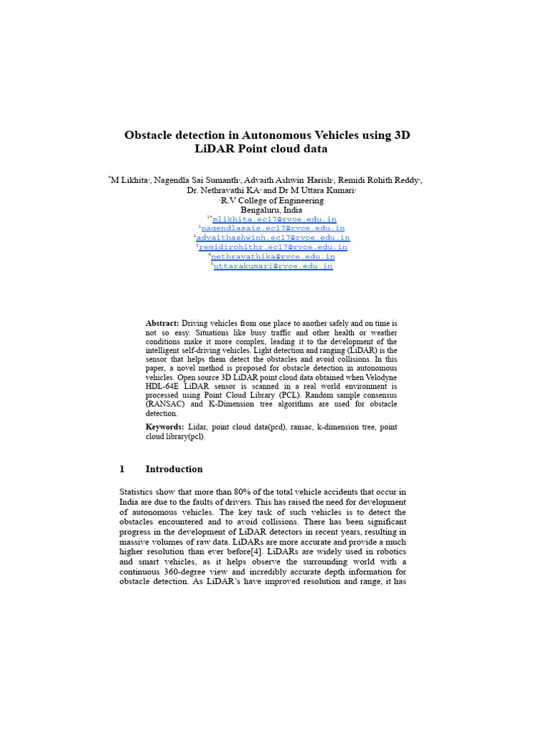 Obstacle Detection For Autonomus Vehicles Using 3d Lidar Point Cloud