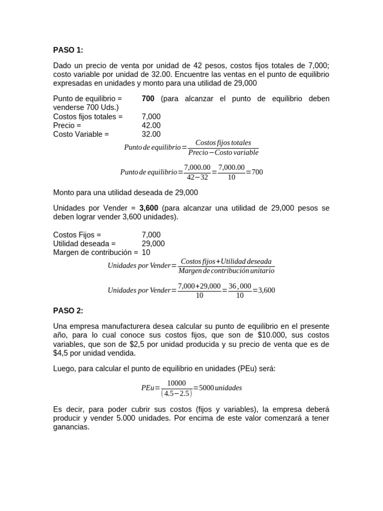 Ejercicios Punto de Equilibrio | PDF