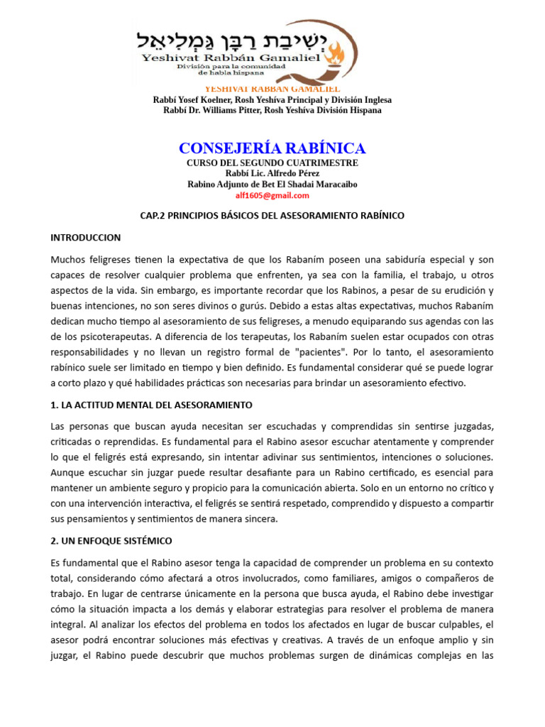CAP 2 PRINCIPIOS BÁSICOS DEL ASESORAMIENTO RABÍNICO - Resumen | PDF