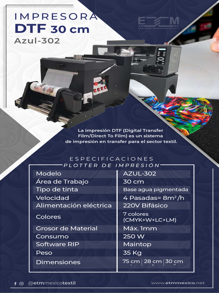 Ficha Tecnica DTF 30 CM Azul 302 Comprimido | PDF | Tecnología