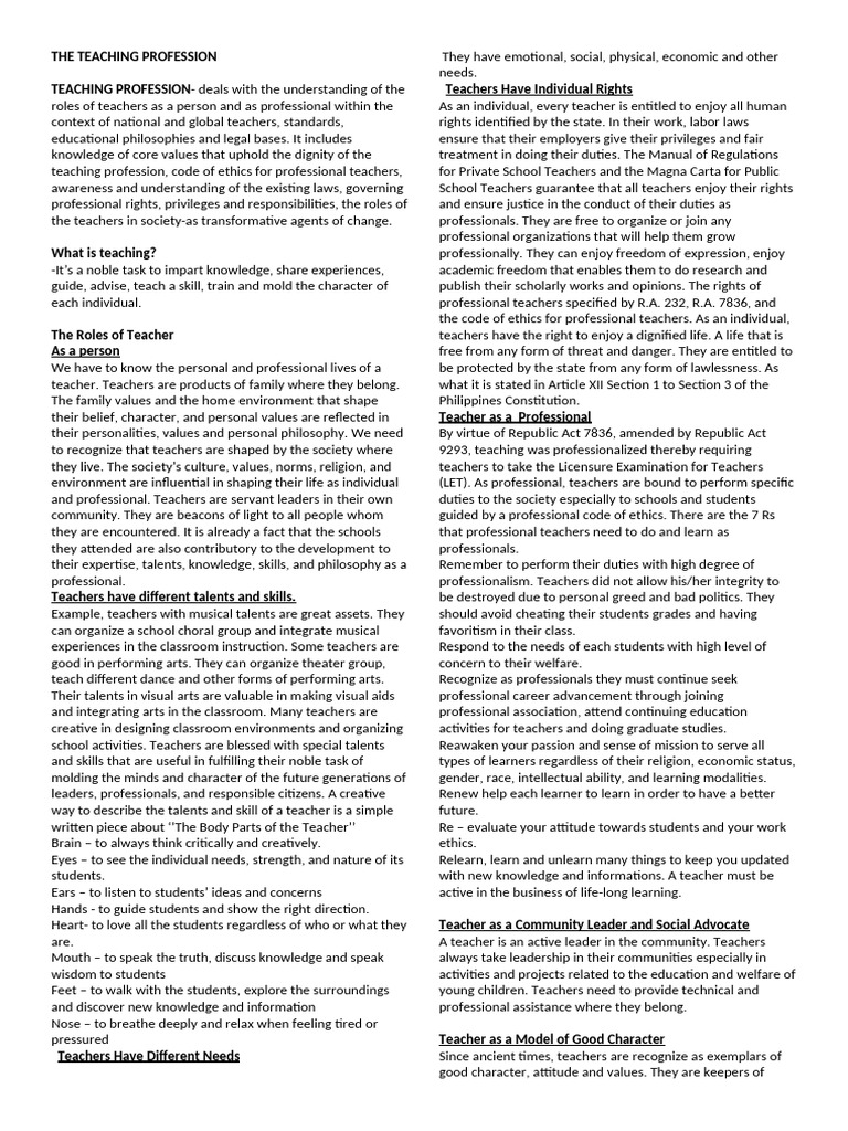 The Teaching Profession | PDF