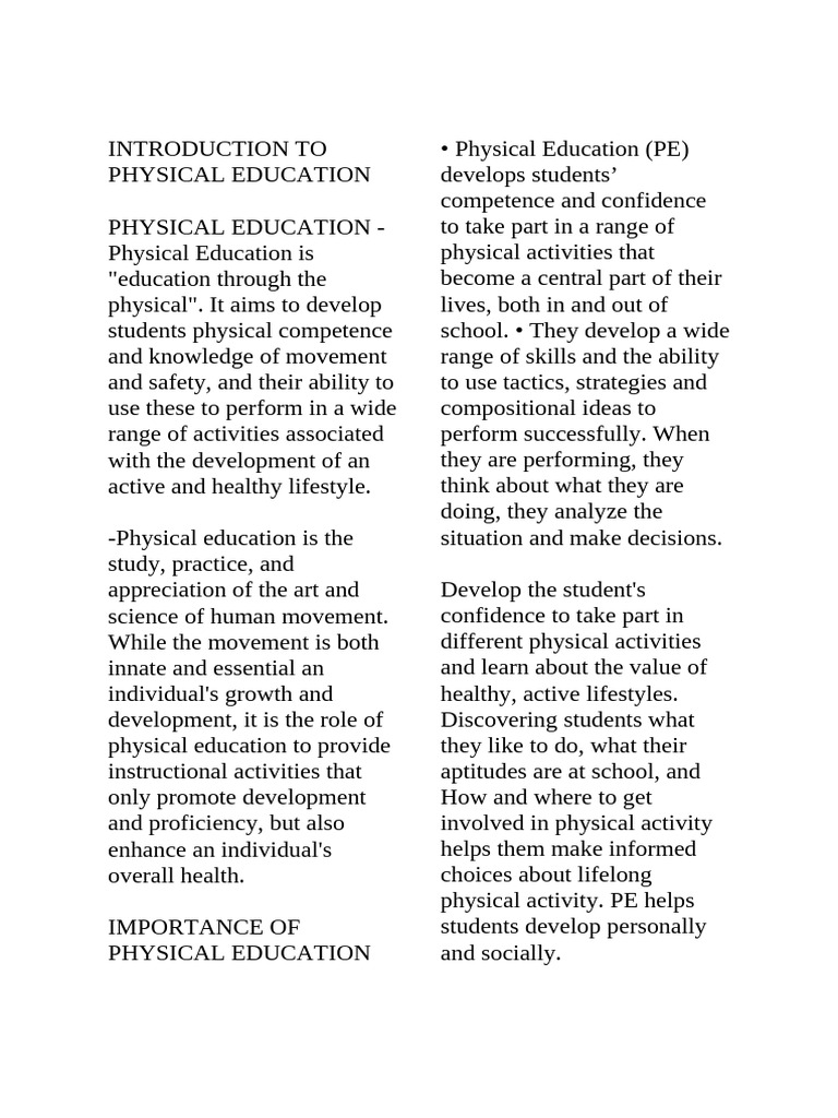 Introduction To Physical Education | PDF