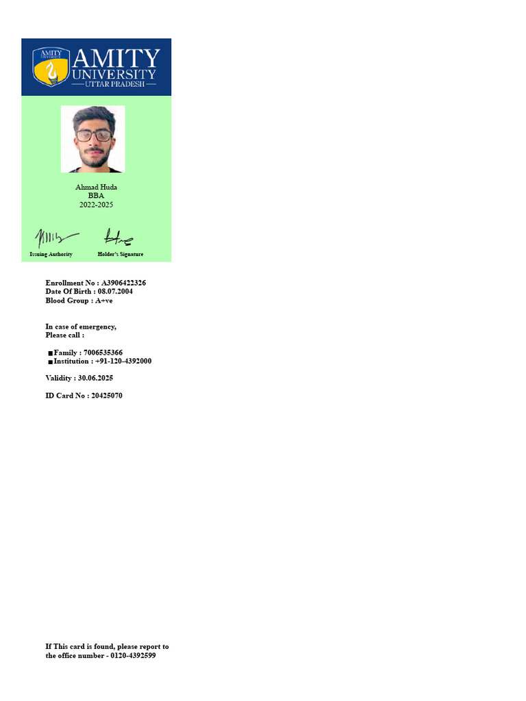 Amity ID Sample | PDF