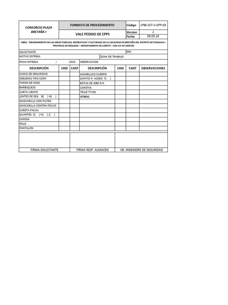 Vale Entrega Epp (Almacen) | PDF