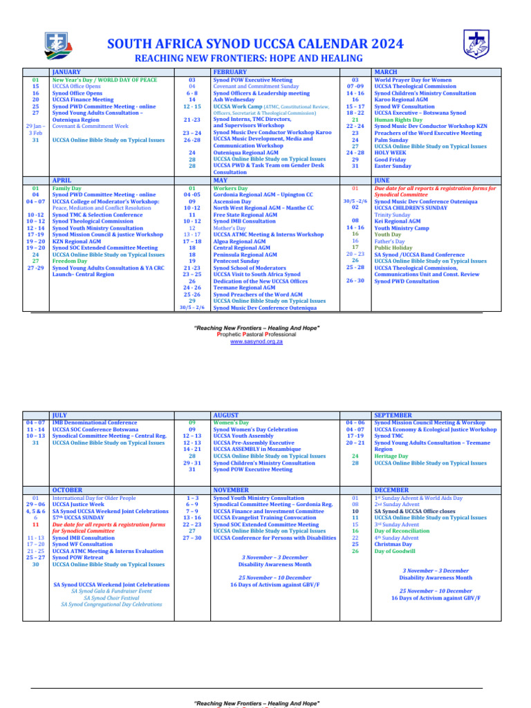 Sa Synod Calender 2024 | PDF