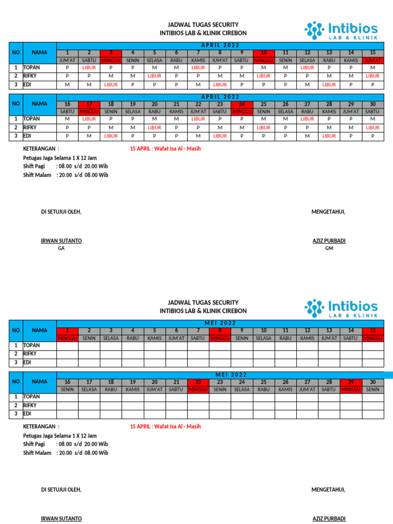 Jadwal Security Intibios | PDF