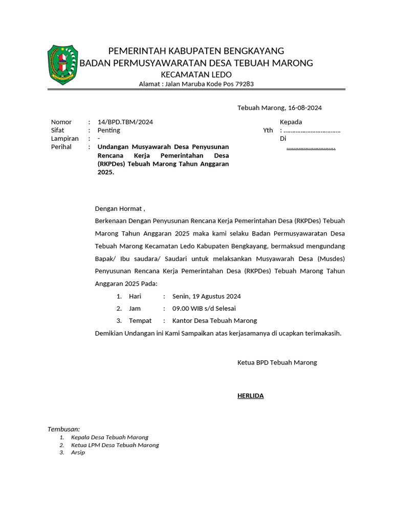 Undangan Rapat BPD | PDF