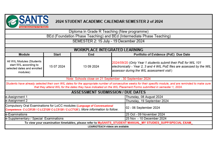 2024 Academic Calendar & WIL Dates | PDF