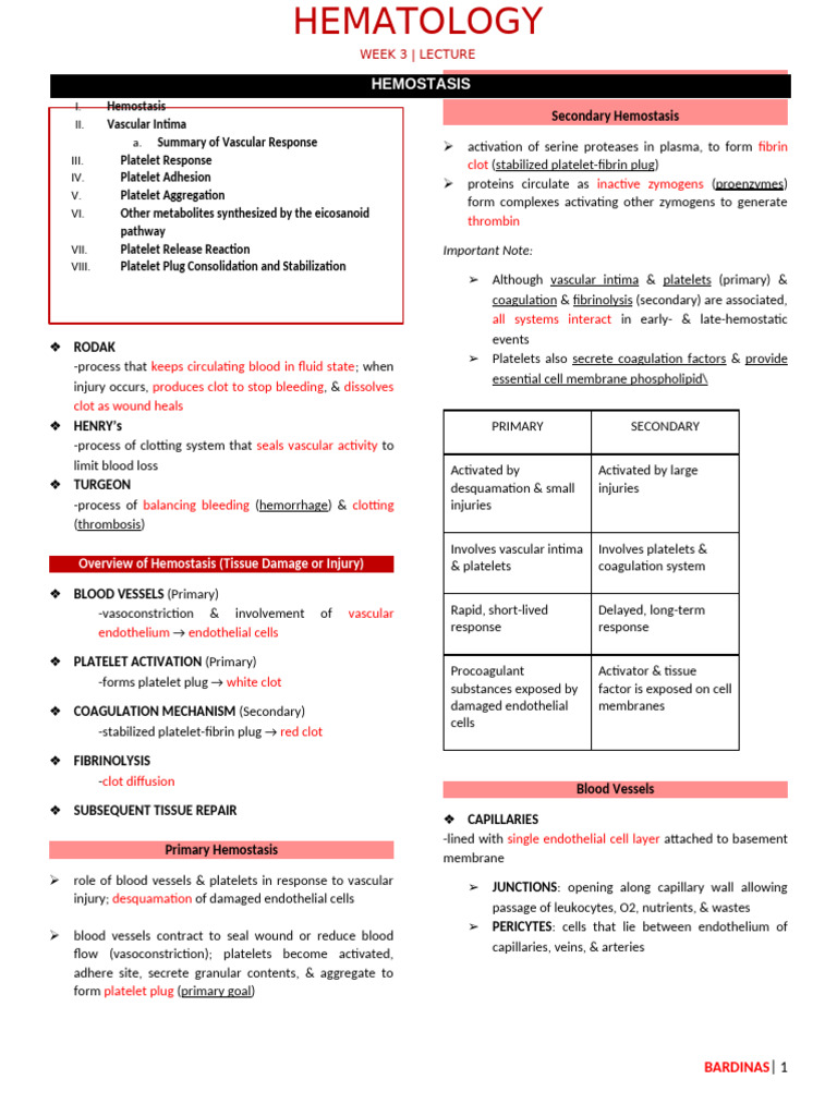 Week 3 - Hemostasis | PDF
