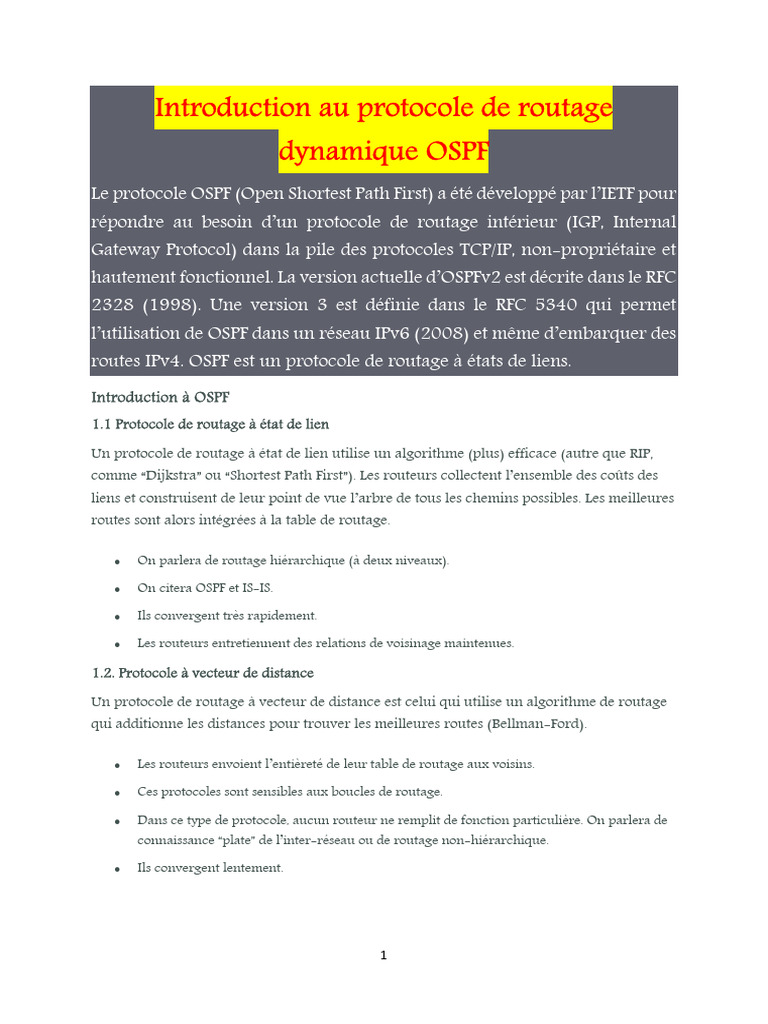 Routage Dynamique Protocol OSPF | PDF