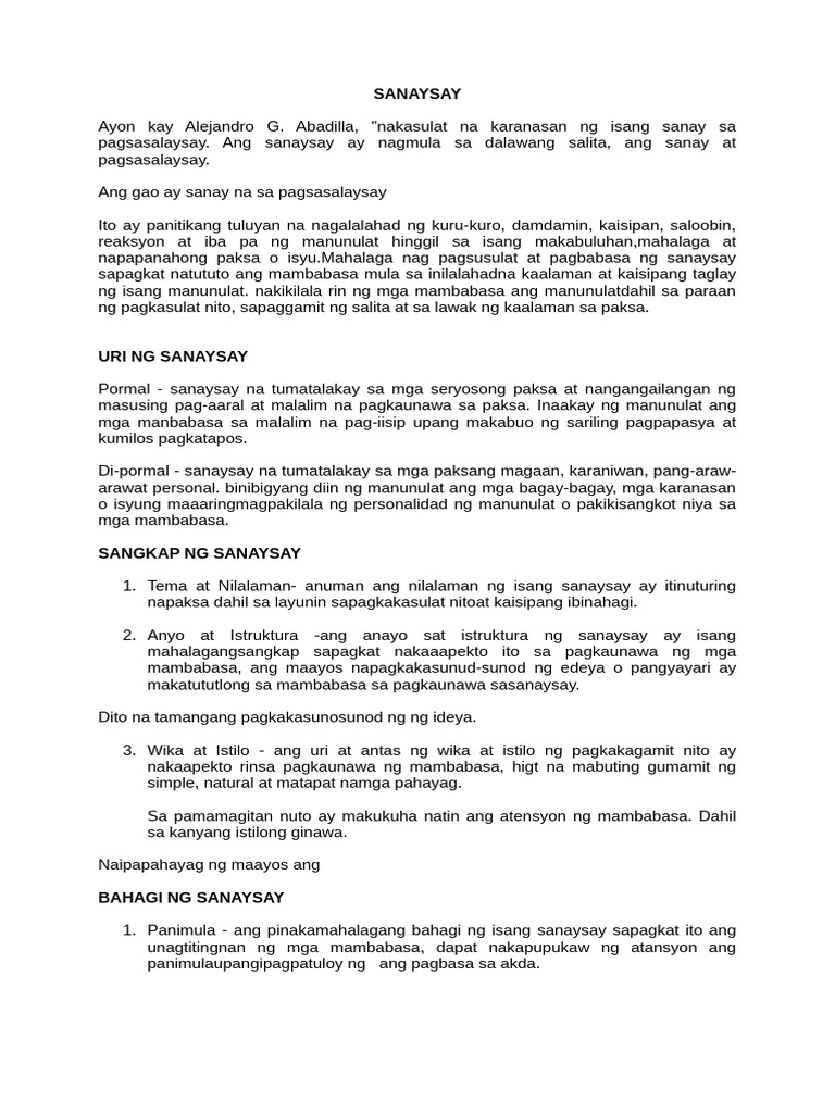Sanaysay Midterm Coverage | PDF