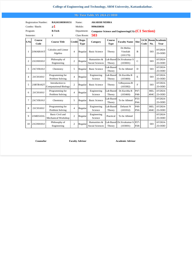 My Time Table 2024-25 | PDF