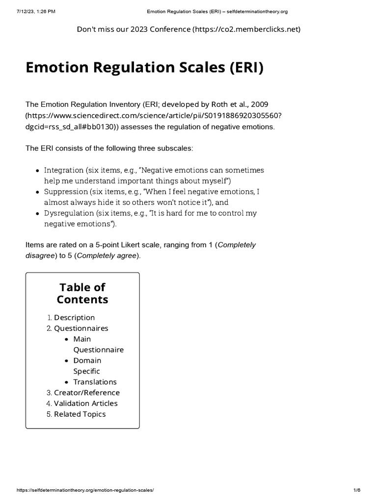 Emotion Regulation Scales (ERI) | PDF