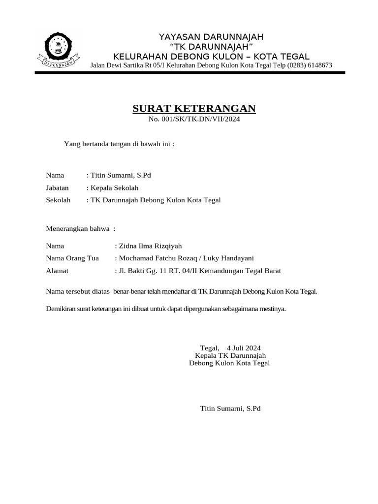 Surat Keterangan Diterima | PDF
