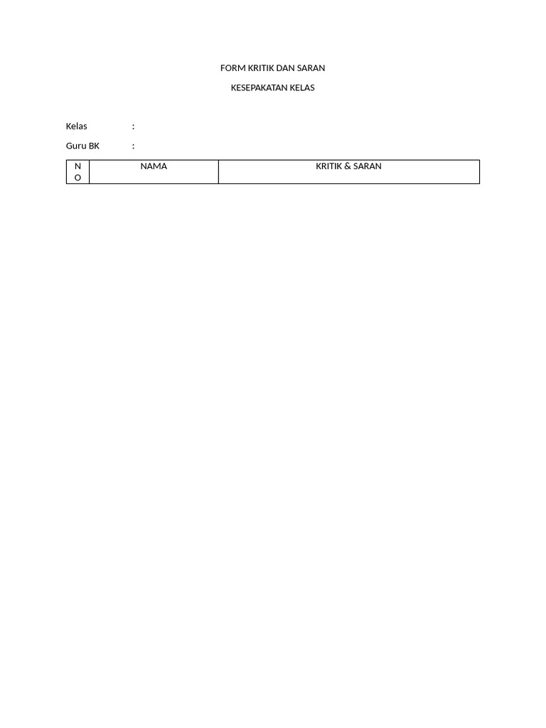 Form Kritik Dan Saran | PDF