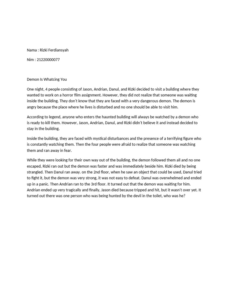 Demon Whaching You Sinopsis Tugas Video Kelompok Cwo PDF