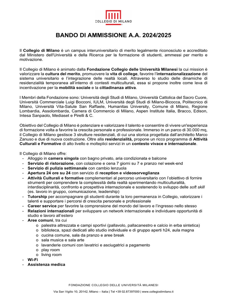 Bando Ammissione CDM AA 2024-2025 Agg.-Marzo-2024 | PDF