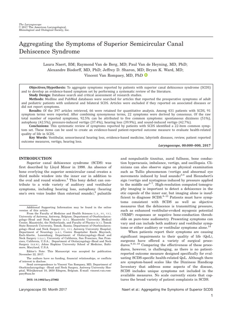 Aggregating The Symptoms of Superior Semicircular Canal | PDF