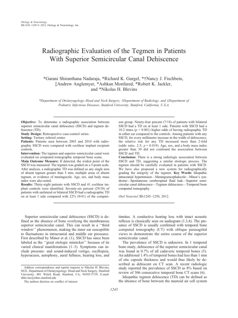Radiographic Evaluation of The Tegmen in Patients With Superior ...