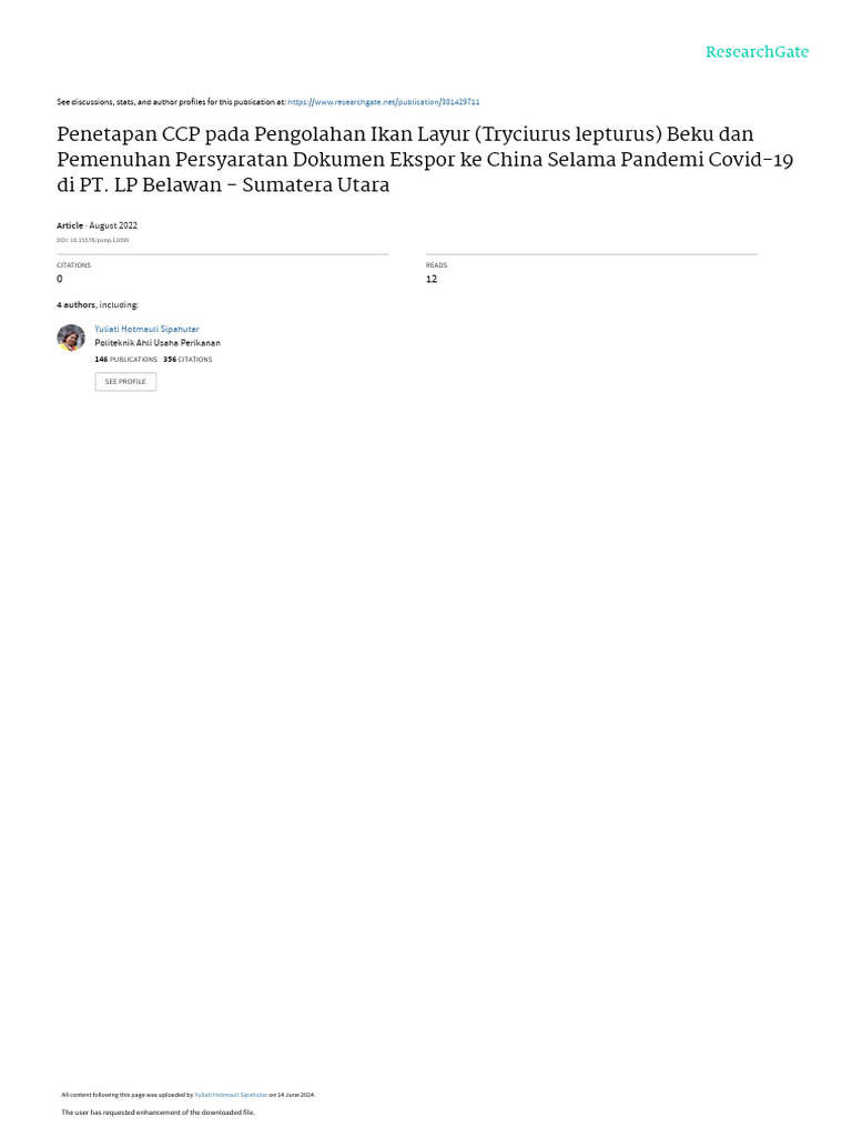 Penetapan CCP Pada Pengolahan Ikan LayurTryciuruslepturus Beku Dan Pemenuhan Persyaratan Dokumen ...