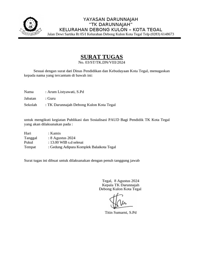 Surat-Tugas-Guru-bintek Kurikulum Bu Asih | PDF