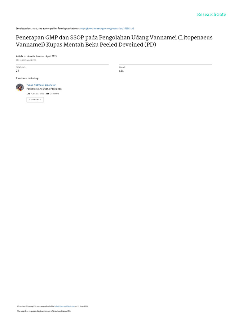 Penerapan GMP Dan SSOP Pada Pengolahan Udang Vannamei | PDF