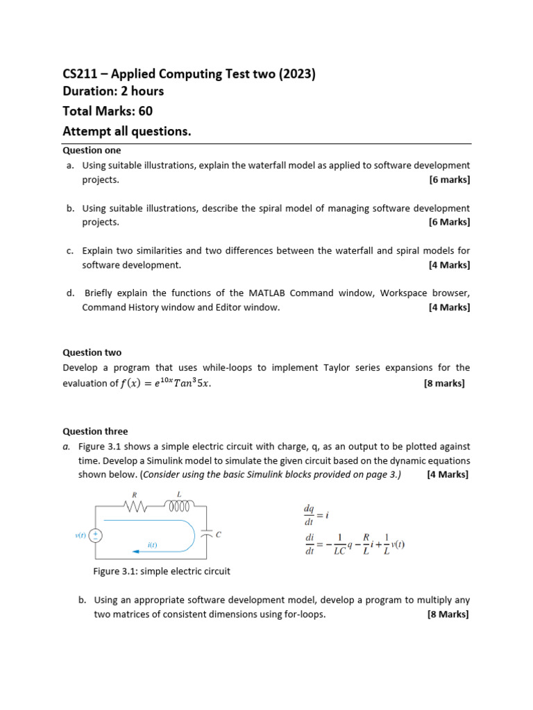 CS211 Test Two Deferred 2023 | PDF | Matlab | Applied Mathematics