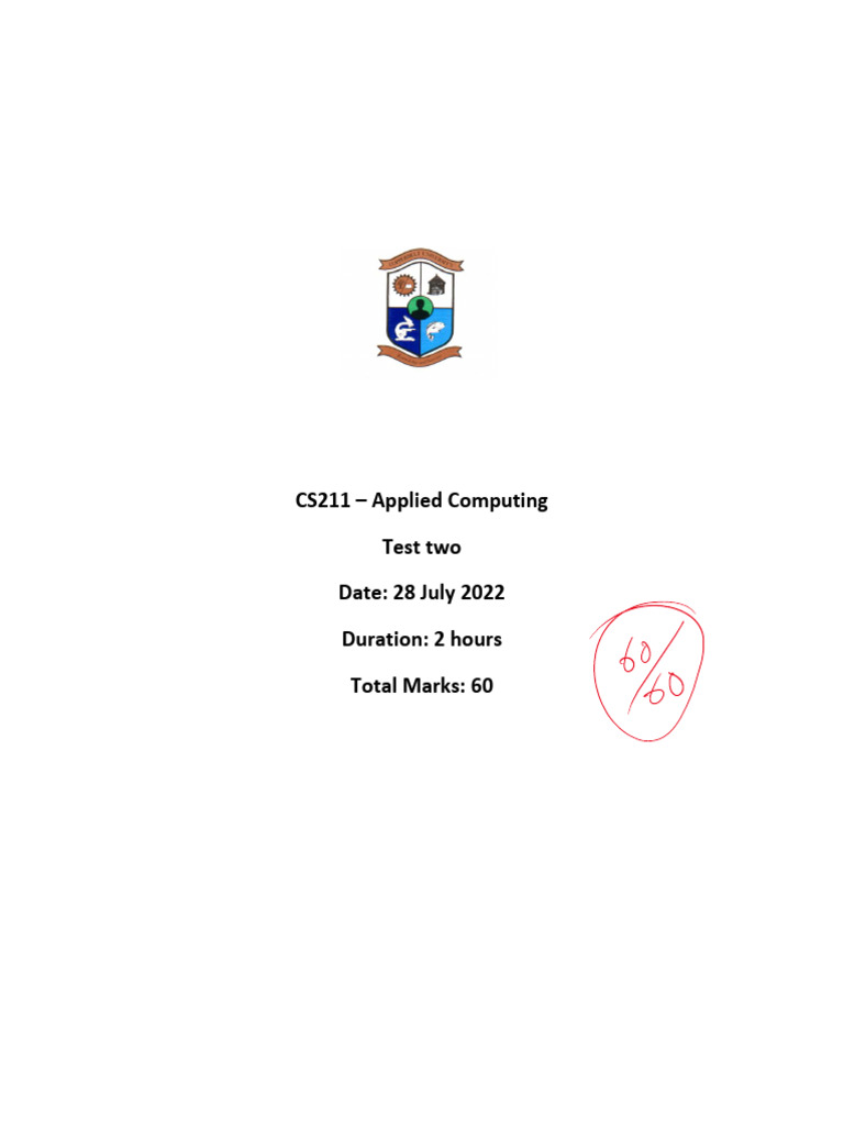CS211 Test Two 20072022 - Solution - Marked | PDF | Temperature ...