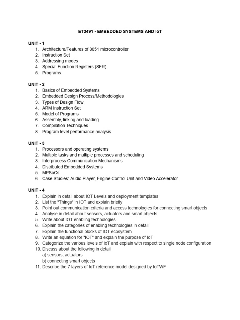 ET3491 - EMBEDDED SYSTEMS AND IoT | PDF