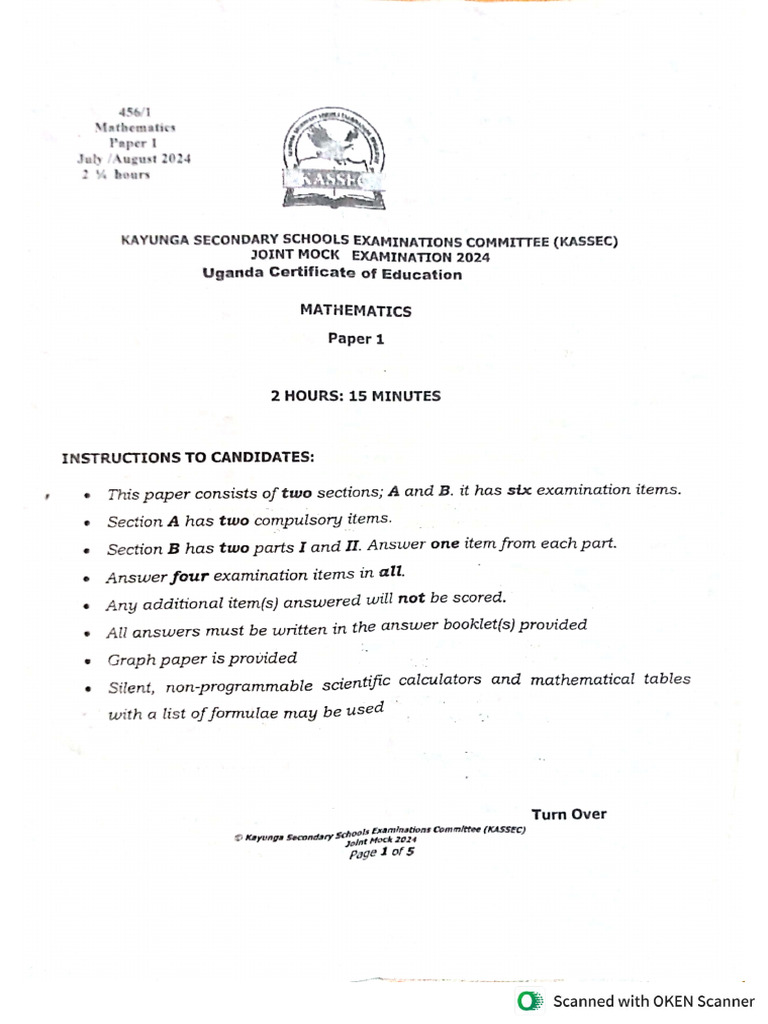 Uce Kassec MTC Paper One 2024 | PDF