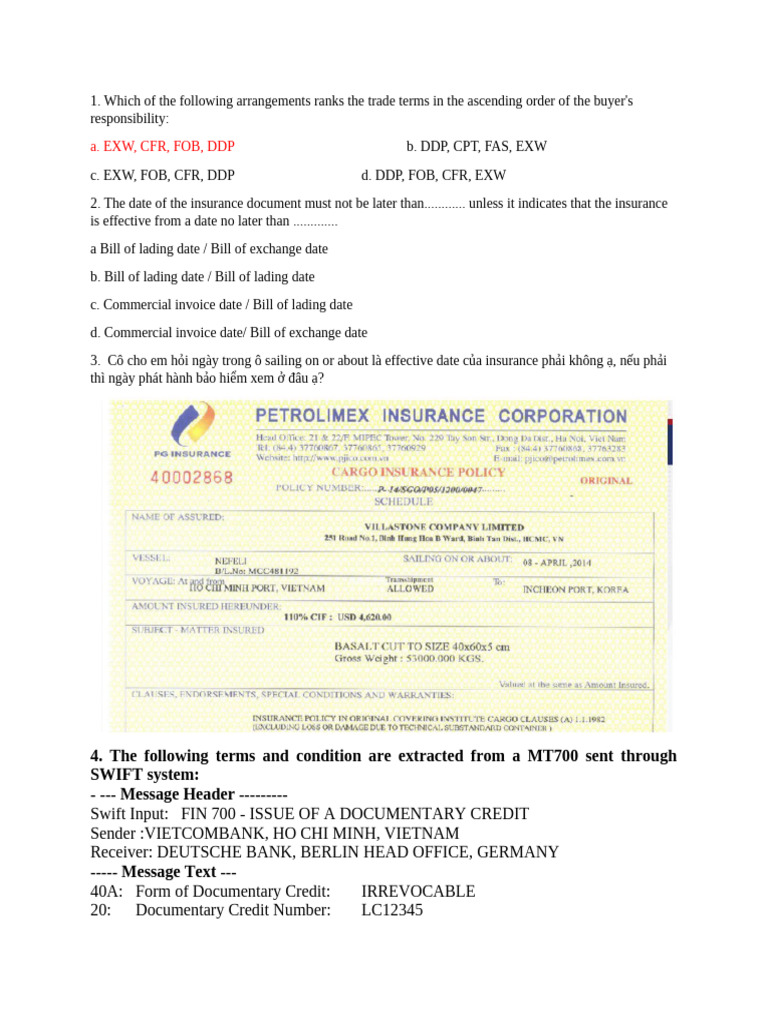 A. Exw, CFR, Fob, DDP | PDF