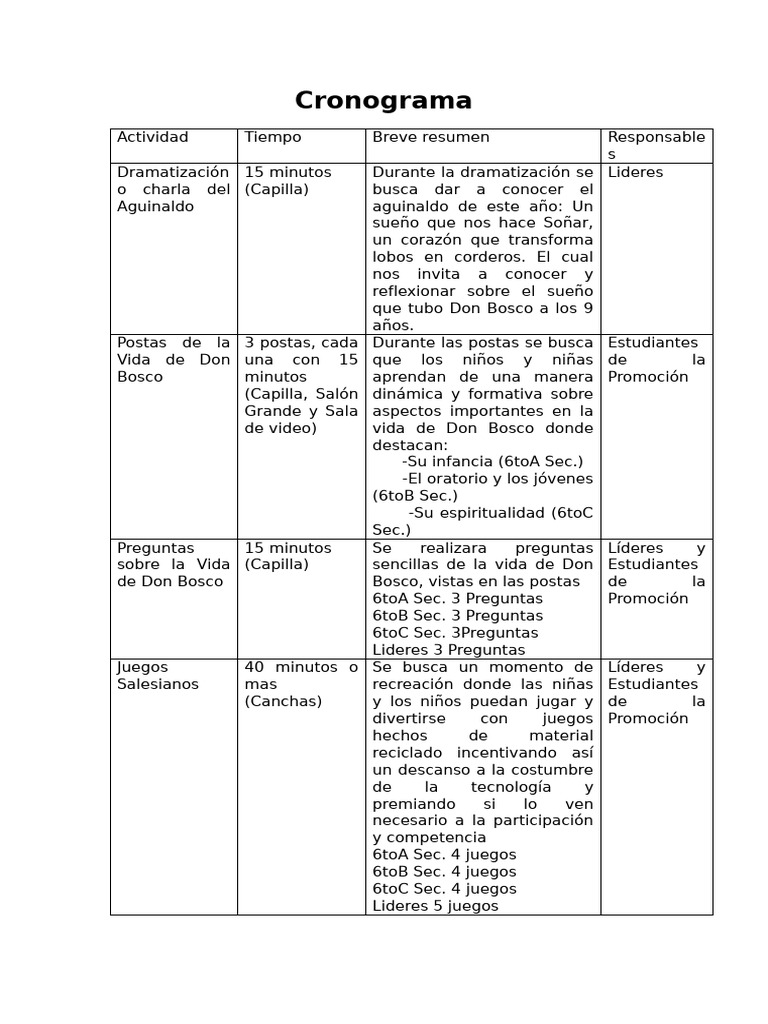 cronograma lideres 2 | PDF