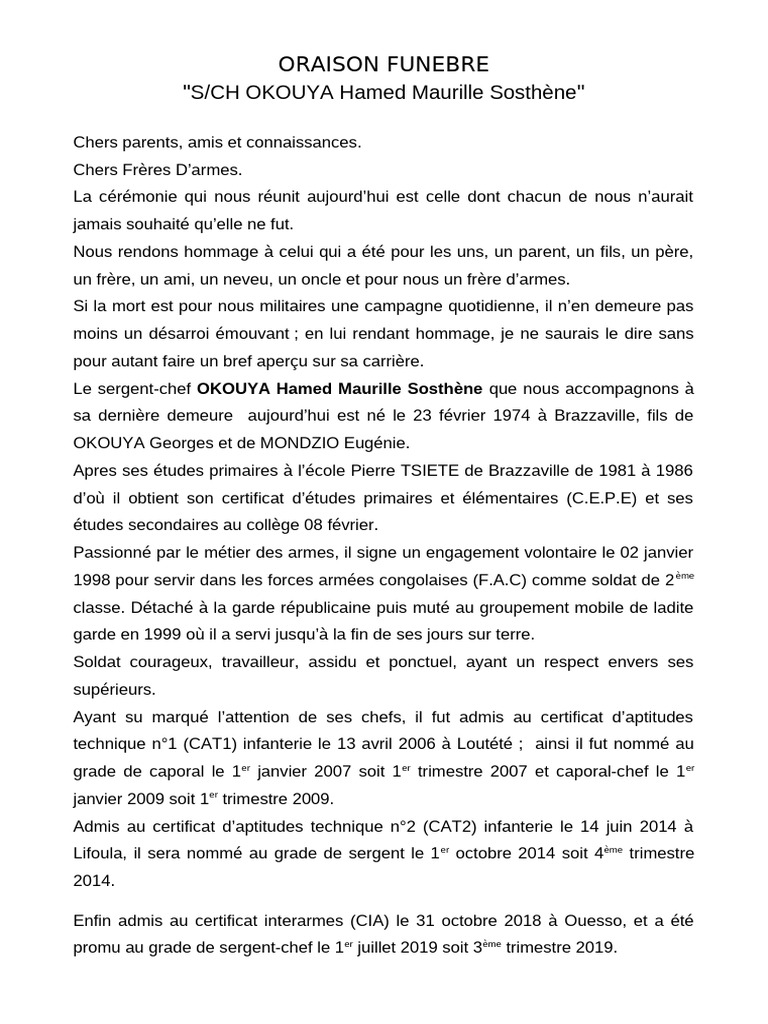 Oraison Funebre SCH Ekoueti Patrice | PDF