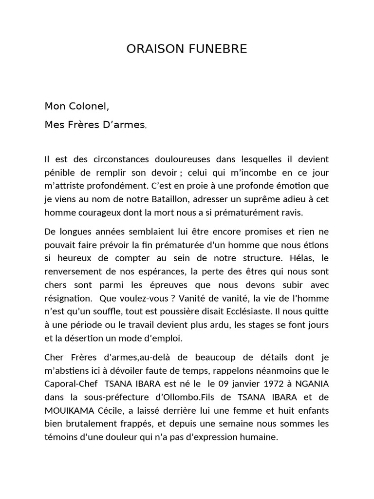 Oraison Funebre | PDF