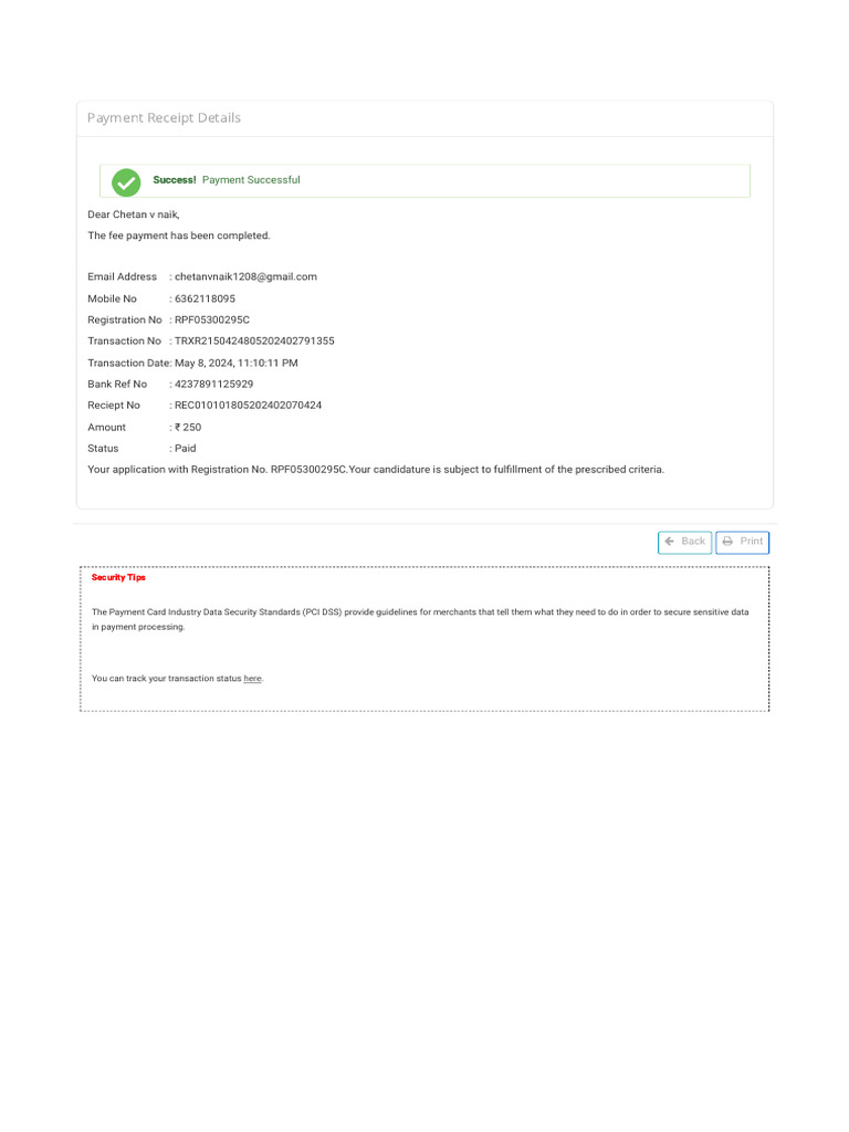 Rrbapply - Gov.in # Pscexamservice Payment-Receipt Successful | PDF