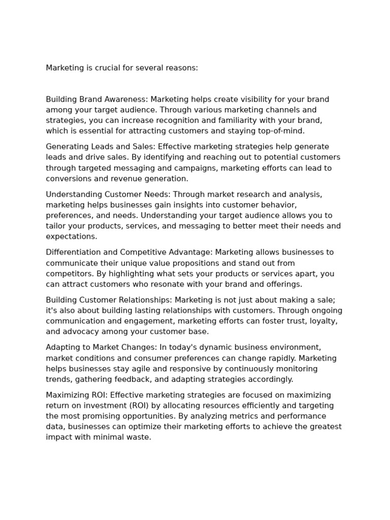 Marketing Importance Assignment | PDF