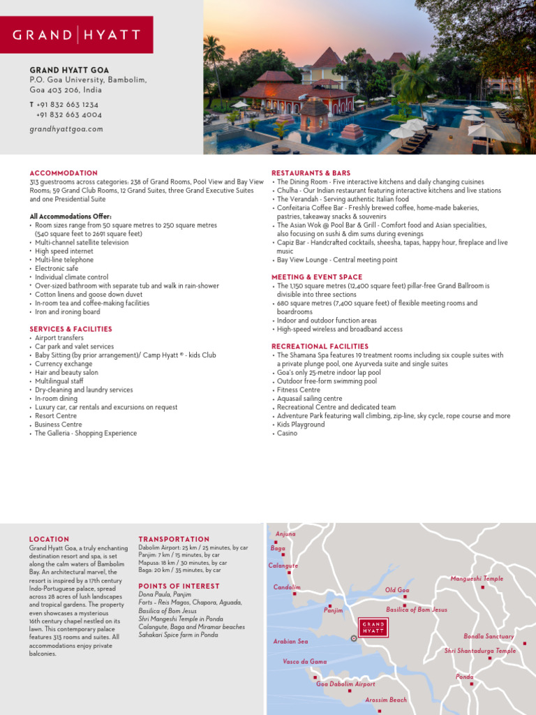 Grand Hyatt Goa Fact Sheet English | PDF