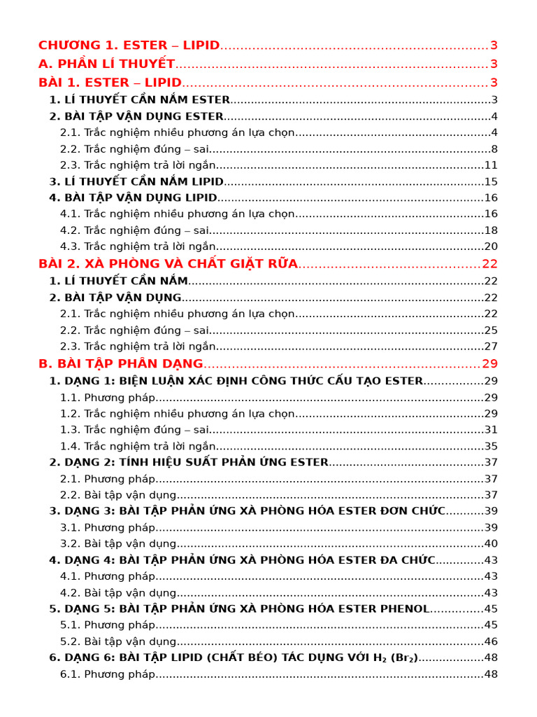 Chương 1. Ester - Lipid (B N HS) | PDF