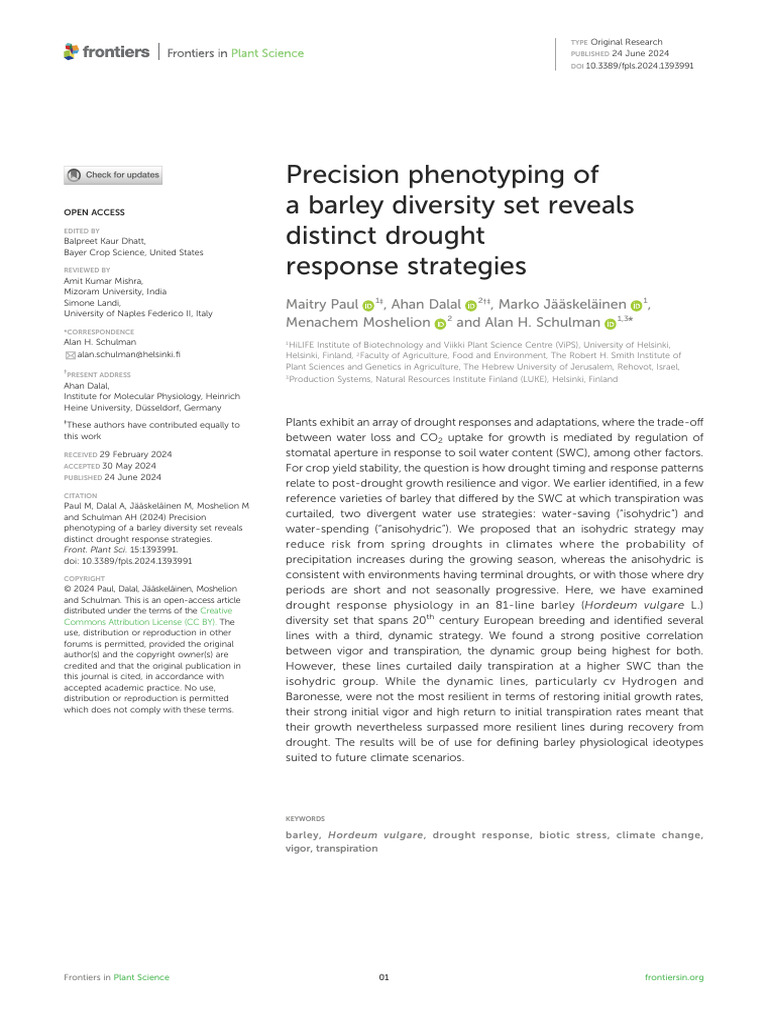 Precision Phenotyping of A Barley Diversity Set Reveals 1qb3bdnhnj | PDF