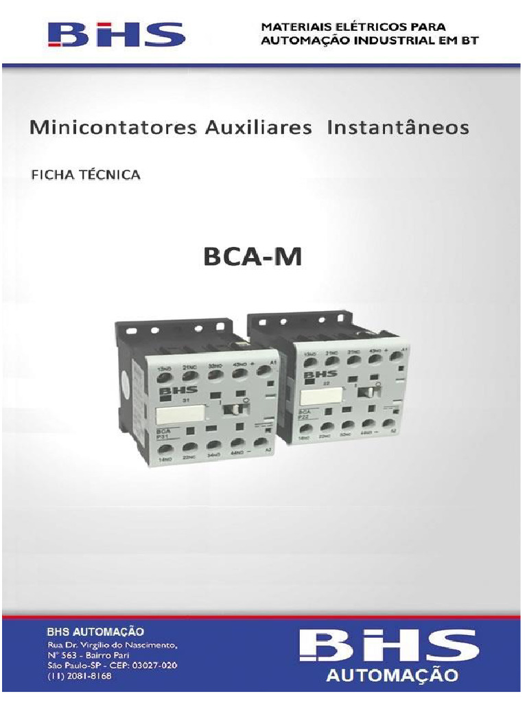 Manual Contator Auxiliar BHS Bca-M22 20a | PDF