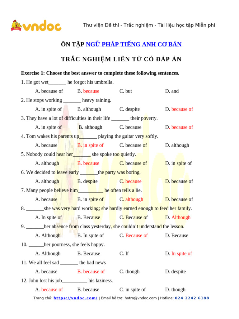 Bai Tap Trac Nghiem Lien Tu Trong Tieng Anh | PDF
