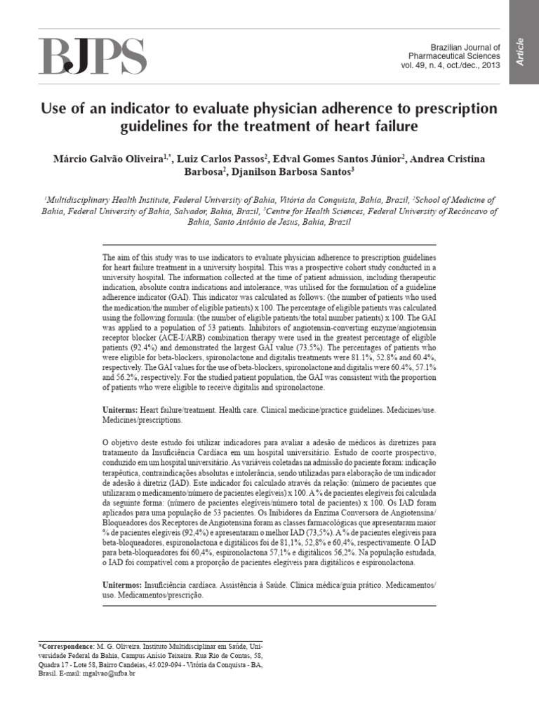 Use of An Indicator To Evaluate Physician Adherence To Prescription ...