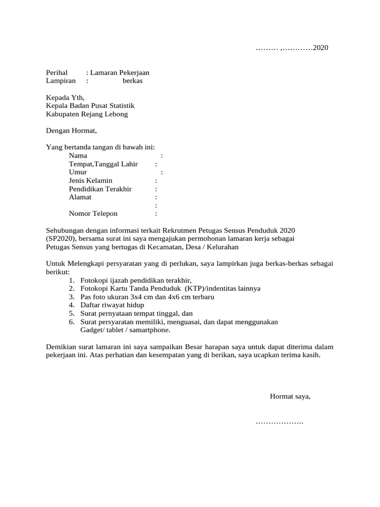 Lamaran Sensus | PDF