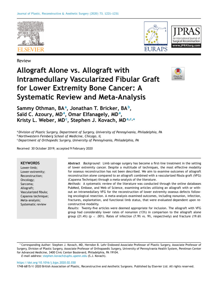 Allograft Alone vs. Allograft With Intramedullary Vascularized Fibular ...