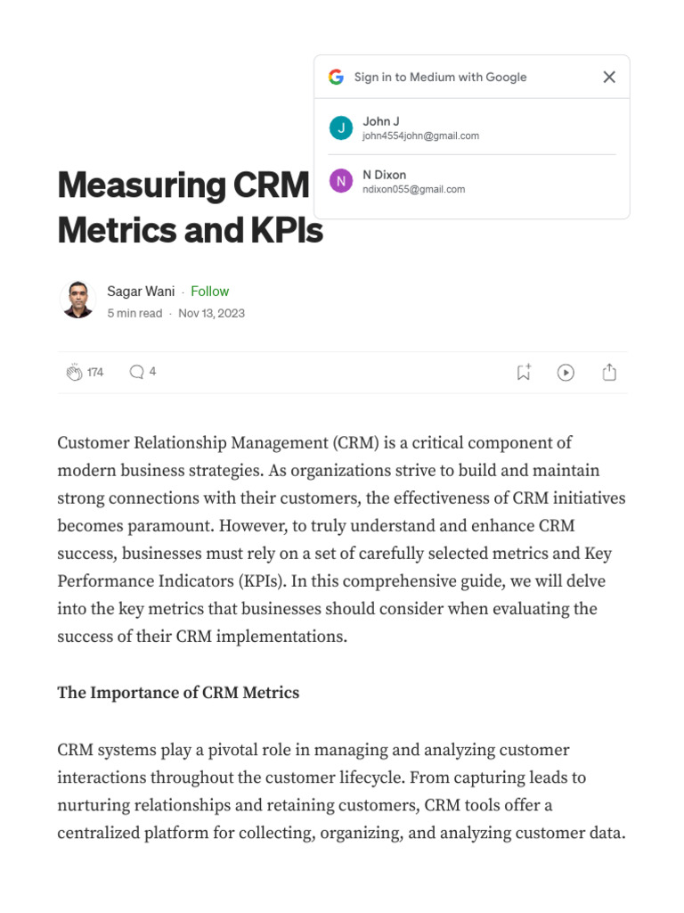 Measuring Crm Success Key Metrics And Kpis By Sagar Wani Medium Pdf
