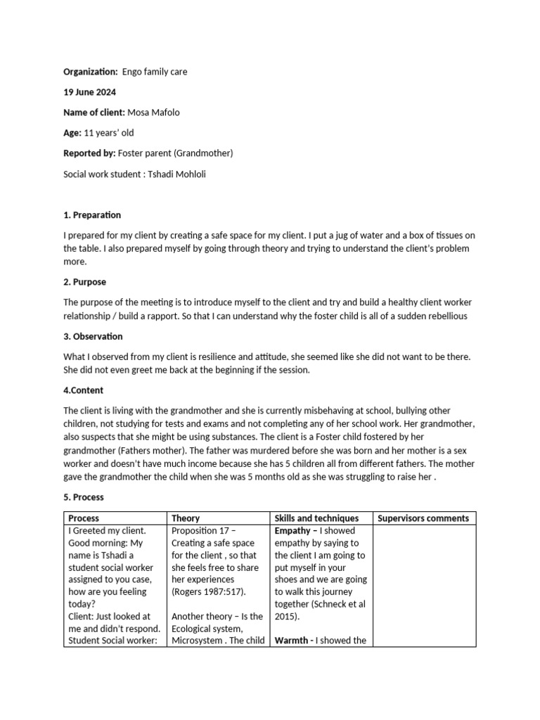 Client Case Work Report 1 | PDF