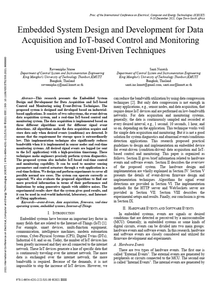 Embedded System Design and Development For Data Acquisition and IoT-based Control and Monitoring ...