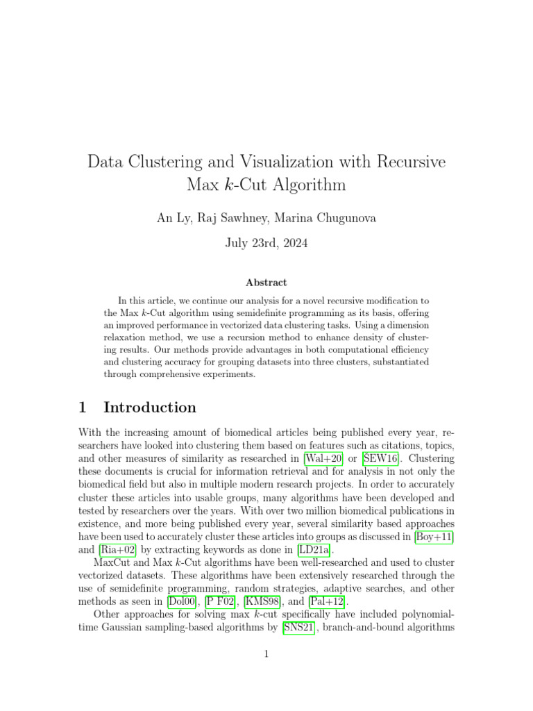 Data Clustering and Visualization With Recursive Max K-Cut Algorithm | PDF
