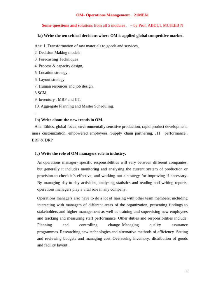 OM - All Modules - Questions & Solutions | PDF