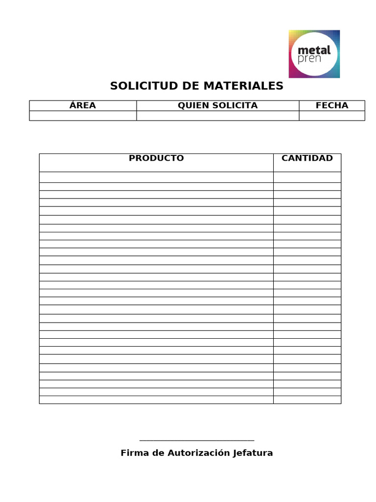 Solicitud de Materiales Formato 2024 | PDF